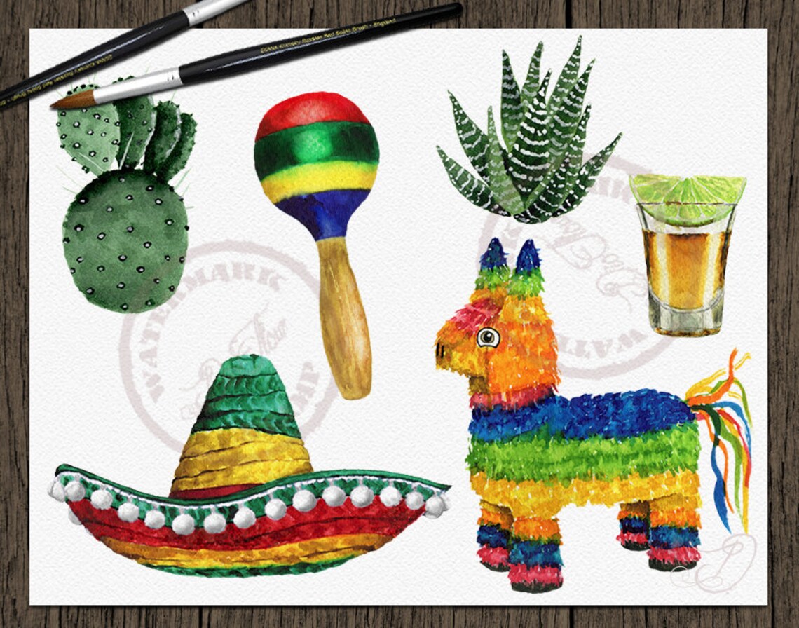 Watercolor Mexico Clipart Mexican Clip Art Invitation - Etsy