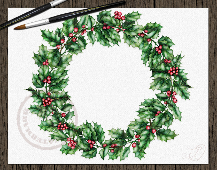 Watercolor Wreath Clipart Christmas Clip Art Winter Flowers - Etsy