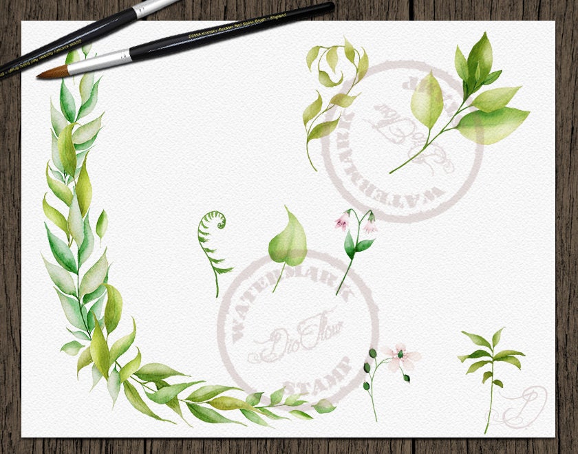 Watercolor Flowers Leaves Greenery Clipart Frame Floral Leaves Vector ...