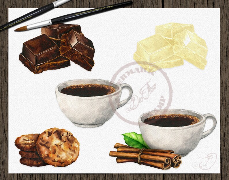 Watercolor Coffee Sweets Clipart Cookies Clip Art Honey Milk - Etsy