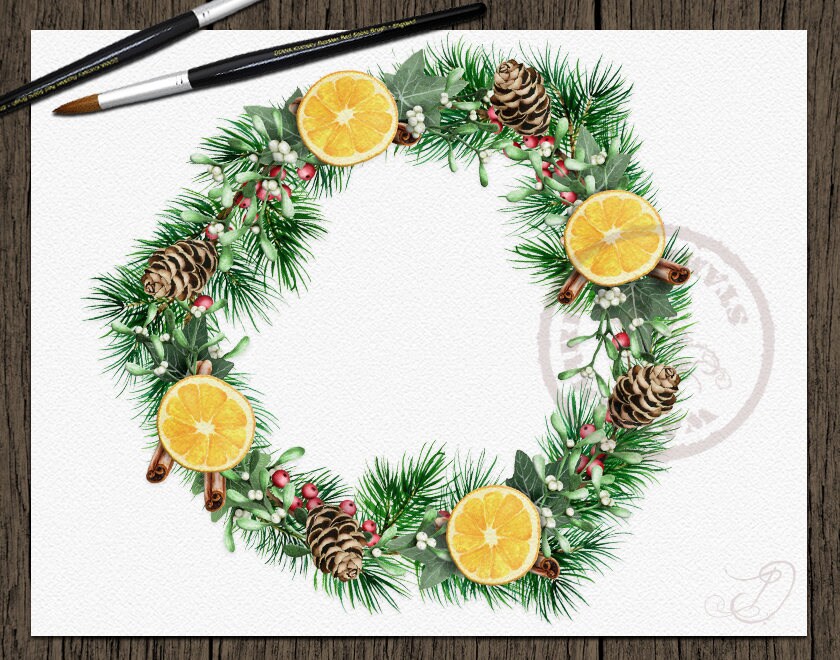Watercolor Wreath Clipart Christmas Clip Art Winter Flowers - Etsy