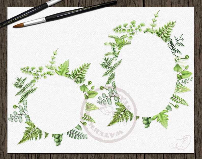 Watercolor Fern Clipart Greenery Frames Clip Art Ferns Leaf - Etsy