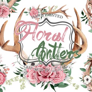 Watercolor Antlers Rose Clipart Roses Woodland Floral Deer Antler ...