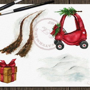 Watercolor Christmas Truck Clipart Pick up Clip Art Winter Red Trucks ...