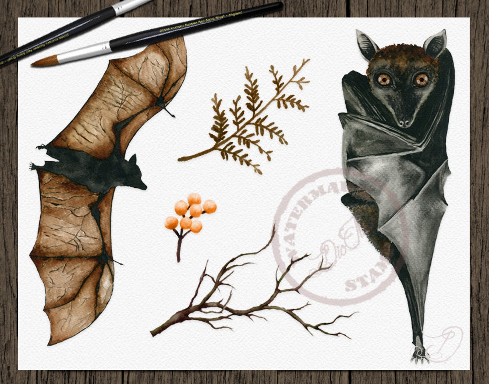 Watercolor Halloween Bat Fall Autumn Bats Pumpkin Clipart - Etsy