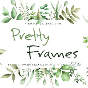 Watercolor Greenery Clipart Frame Leaf Leaves Clipart Vector Clip Art ...