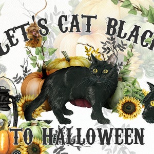 Watercolor Halloween Black Cat Fall Autumn Pumpkin Clipart Leaves ...