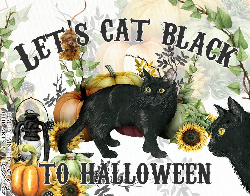 Watercolor Halloween Black Cat Fall Autumn Pumpkin Clipart - Etsy UK