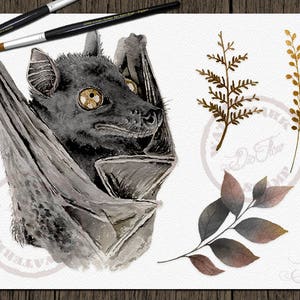 Watercolor Halloween Bat Fall Autumn Pumpkin Clipart Leaves Flowers ...