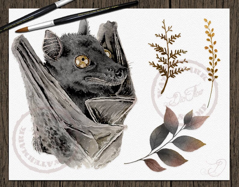 Watercolor Halloween Bat Fall Autumn Pumpkin Clipart Leaves Flowers ...