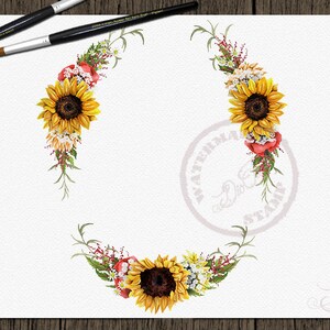 Sunflower Watercolor Farm Wild Flowers Country Clipart Wreath Garland ...
