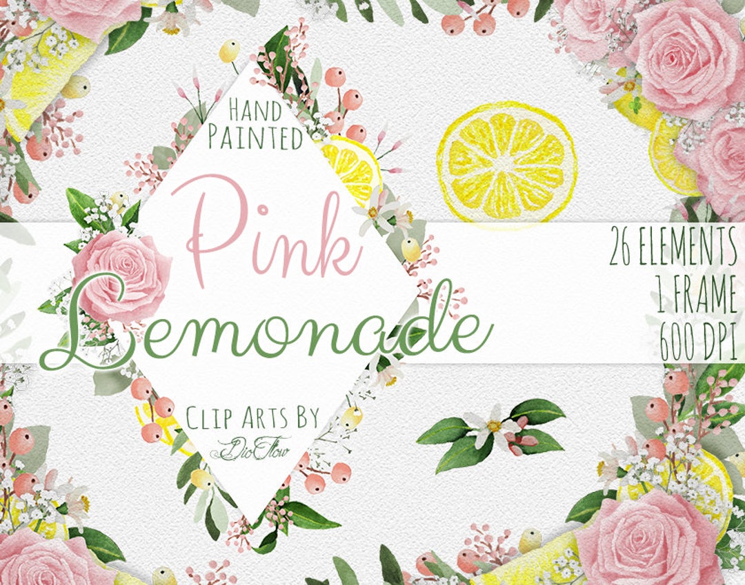 Pink Rose Lemon Clipart Lemonade Clip Art Flowers Watercolor Fruits ...