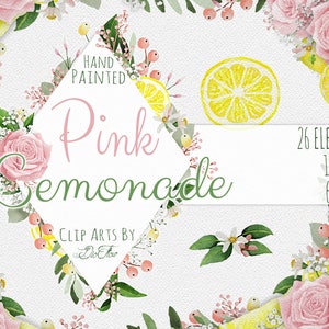 Pink Rose Lemon Clipart Lemonade Clip Art Flowers Watercolor Fruits ...