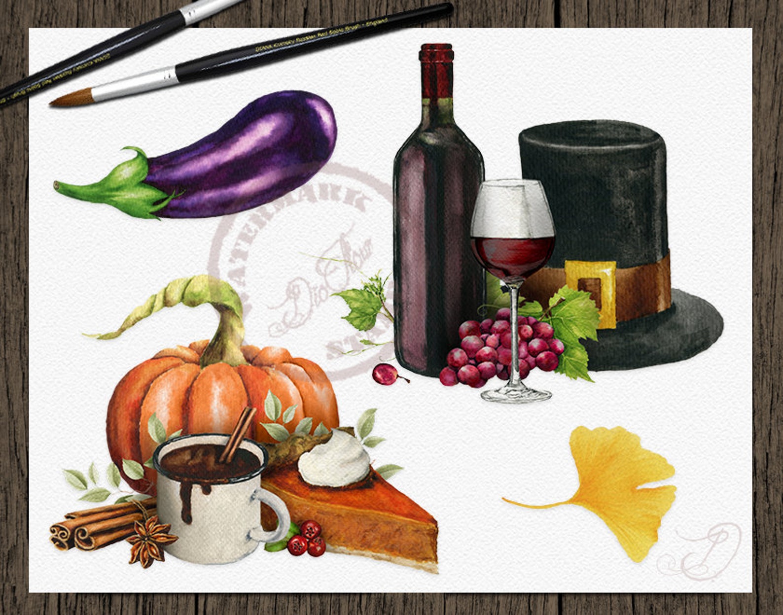 Watercolor Thanksgiving Clipart Give Thanks Clip Art Autumn | Etsy