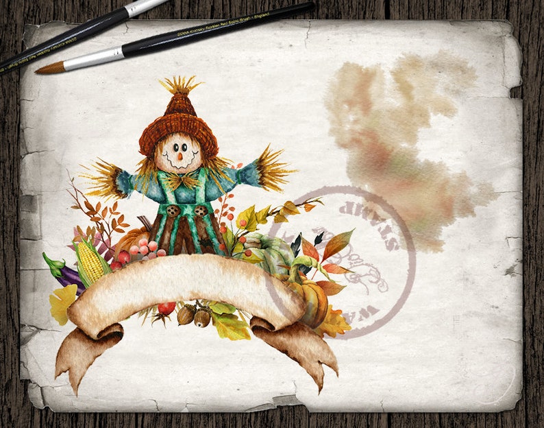 Watercolor Scarecrow Clipart Autumn Fall Clip Art Scarecrows - Etsy
