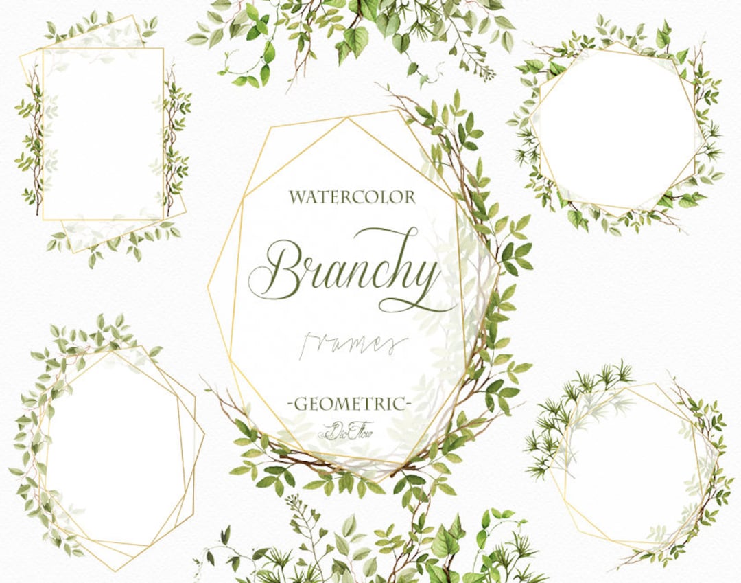Watercolor Greenery Geometric Clipart Frame Greenery Frames Clip Art ...