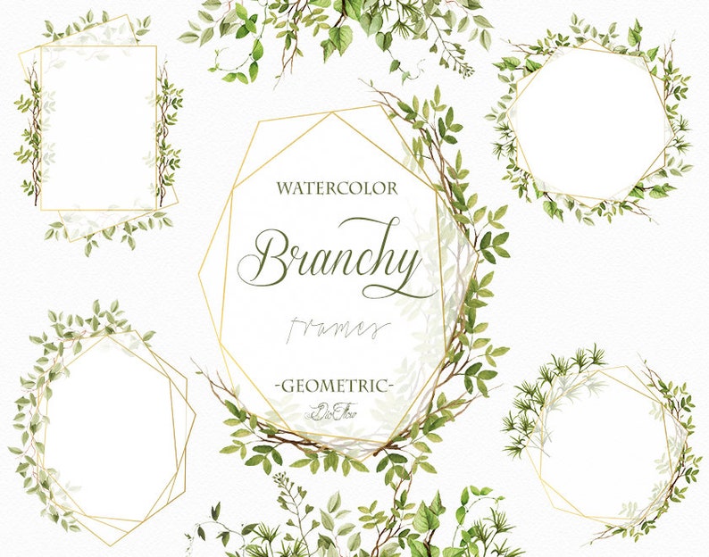 Watercolor Greenery Geometric Clipart Frame Greenery Frames - Etsy