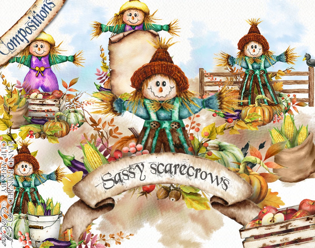 Watercolor Scarecrow Clipart Autumn Fall Clip Art Scarecrows Country ...