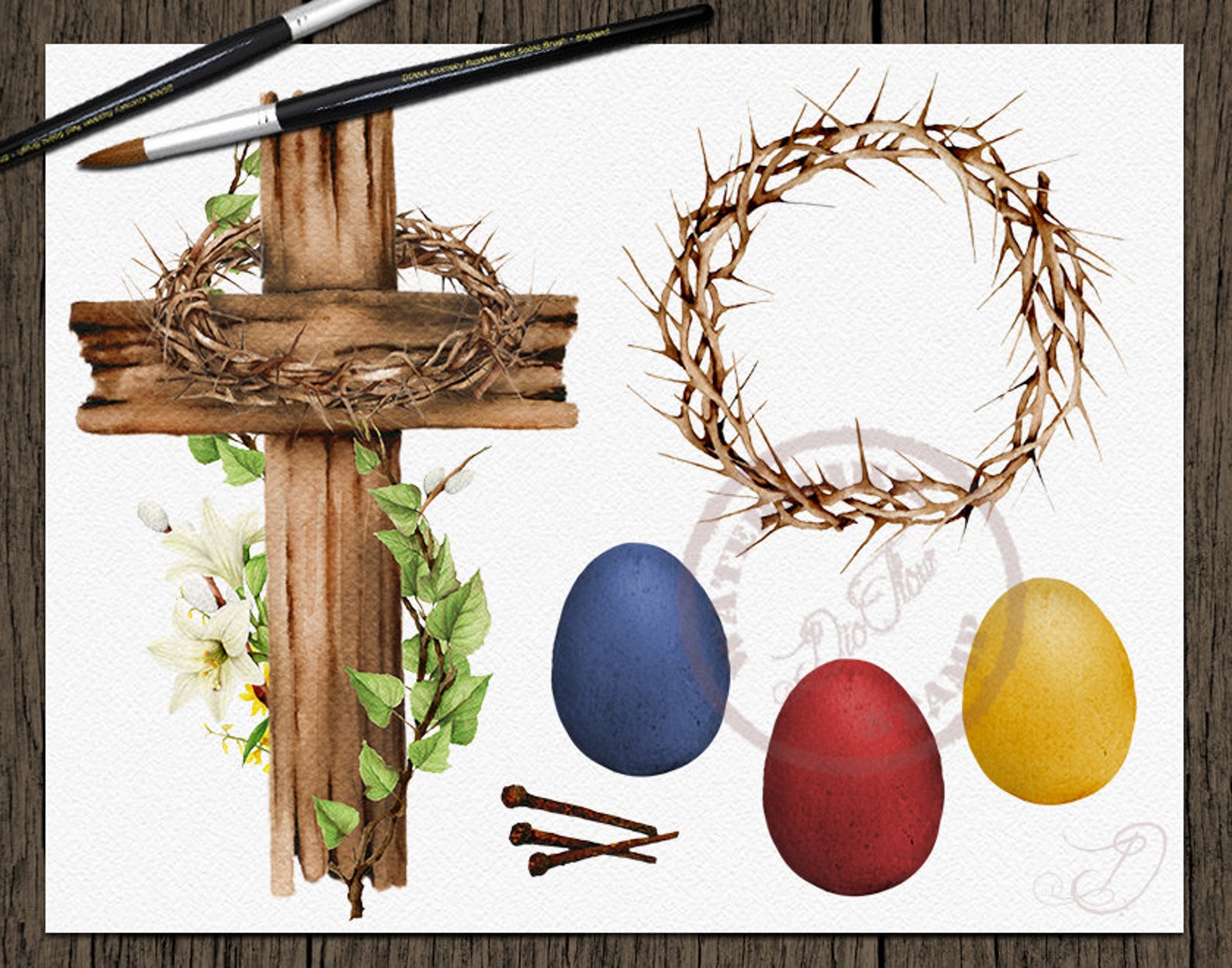 Watercolor Easter Clipart Rising Symbols Christ Cross Easter Clip Art ...