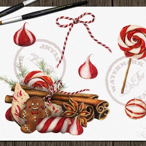 Watercolor Christmas Sweets Clipart Candy Cane Clip Art Winter ...