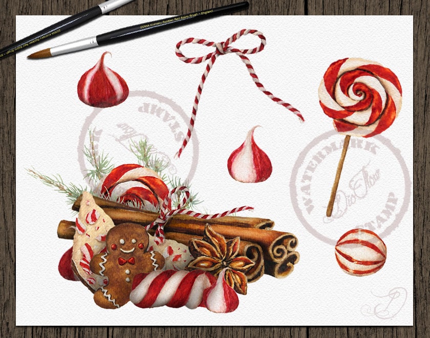Watercolor Christmas Sweets Clipart Candy Cane Clip Art Winter | Etsy