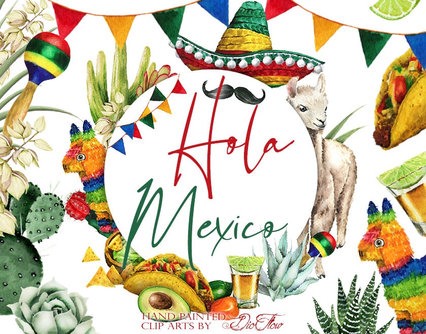 Watercolor Mexico Clipart Mexican Clip Art Invitation Illustration ...