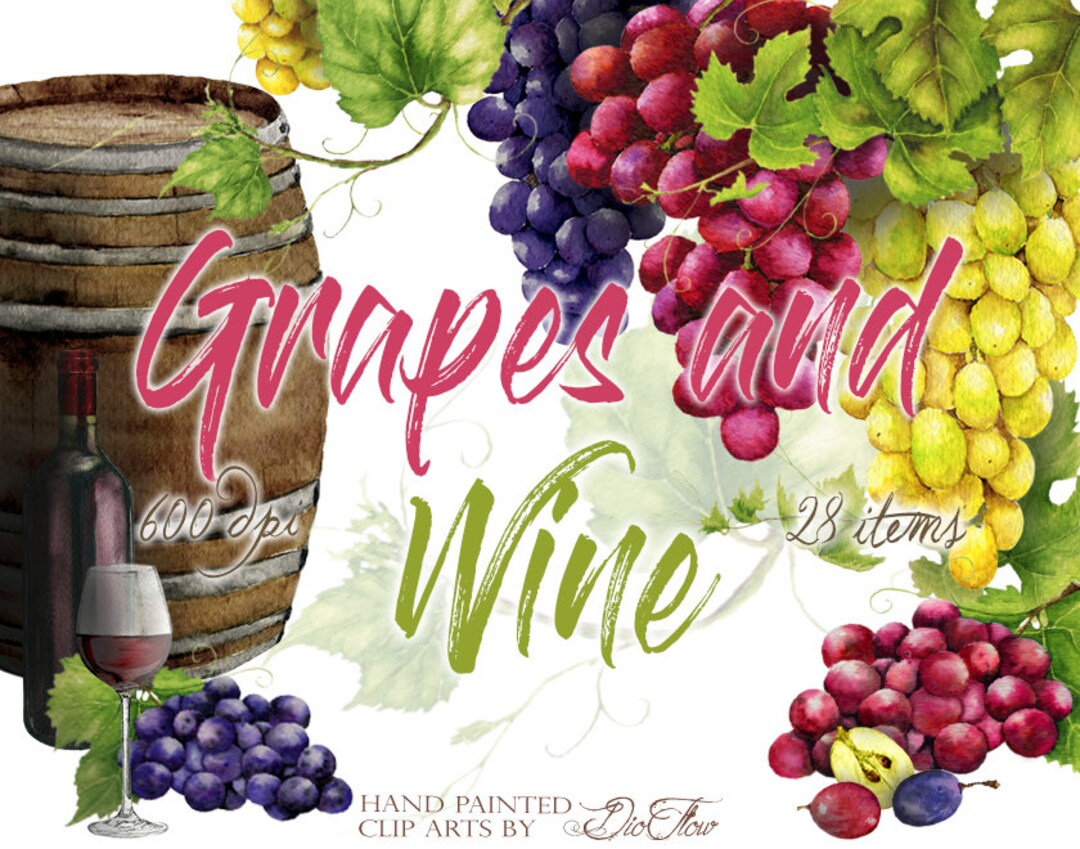 Grapes Clipart Watercolor Grape Wine Clip Art Greenery Vines Leaves ...