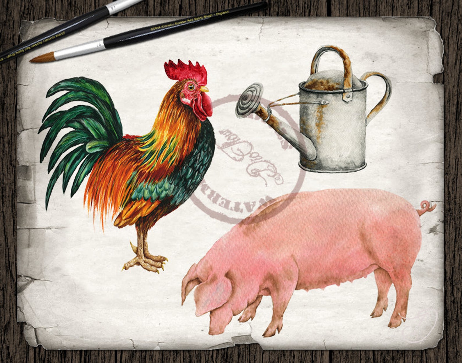 Watercolor Farm Animals Clipart Farmhouse Clip Art Barn - Etsy