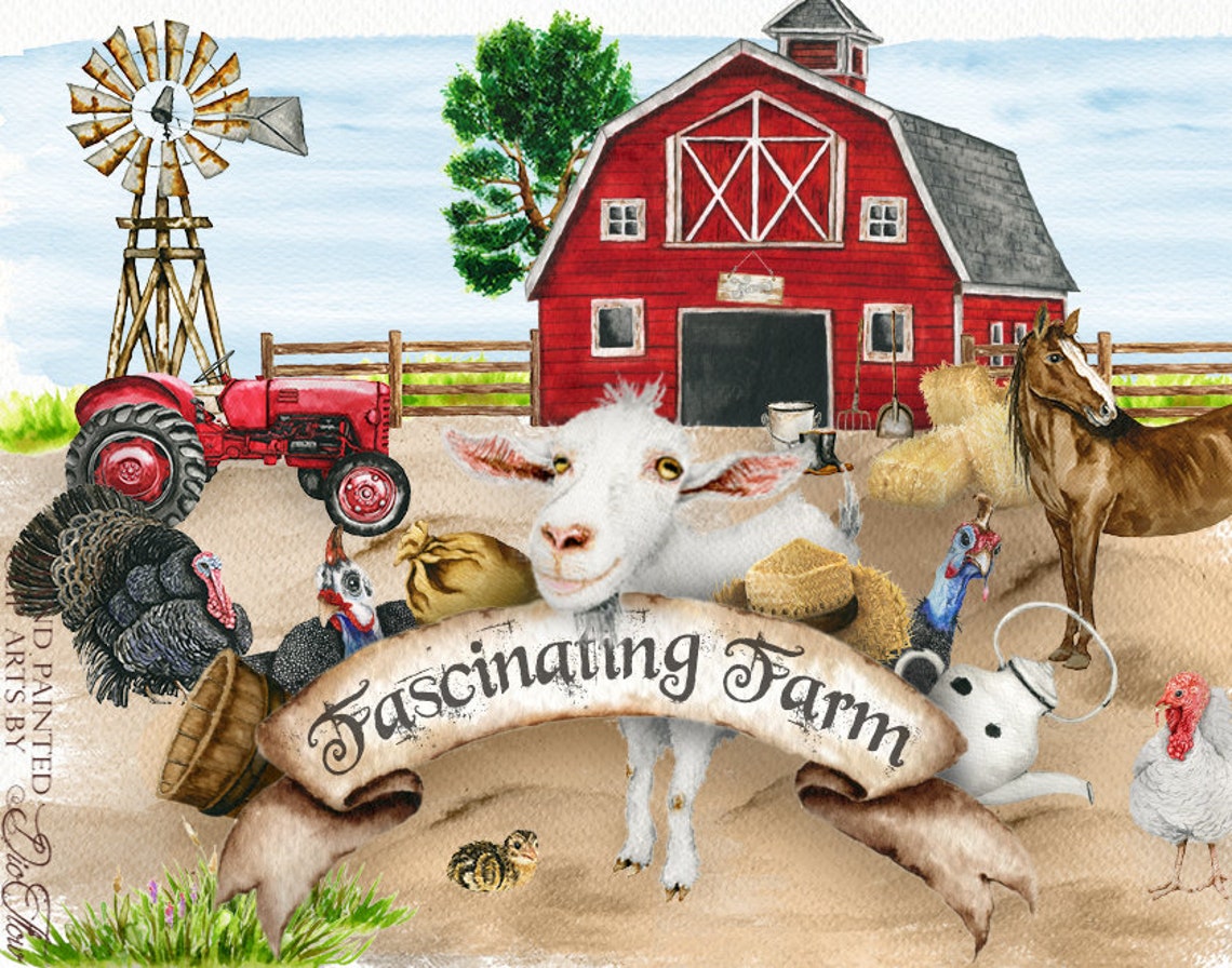 Watercolor Farm Animals Clipart Farmhouse Clip Art Barn - Etsy