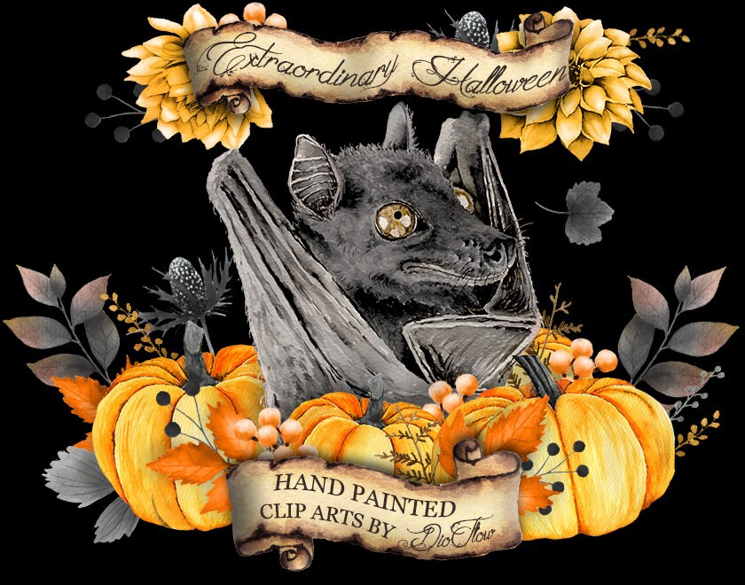 Watercolor Halloween Bat Fall Autumn Pumpkin Clipart Leaves | Etsy
