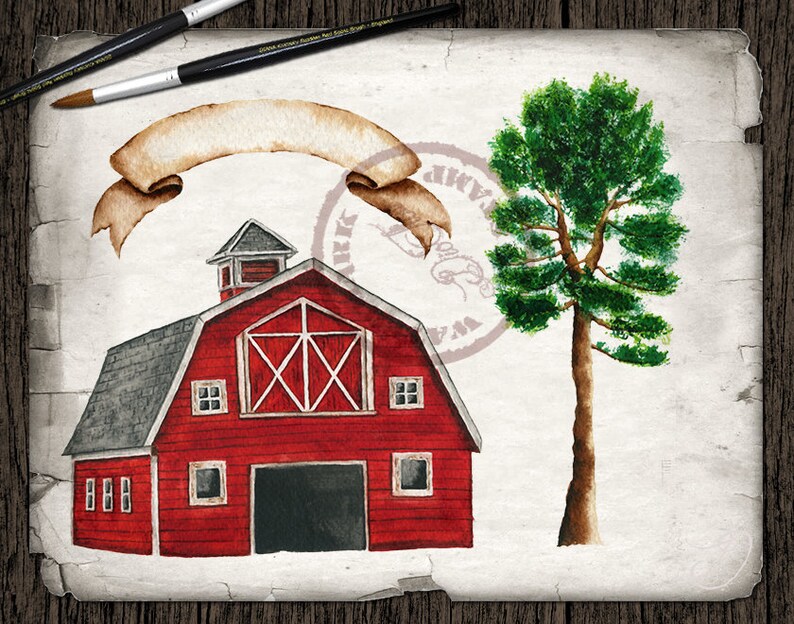 Watercolor Farm Animals Clipart Farmhouse Clip Art Barn Country Animals ...