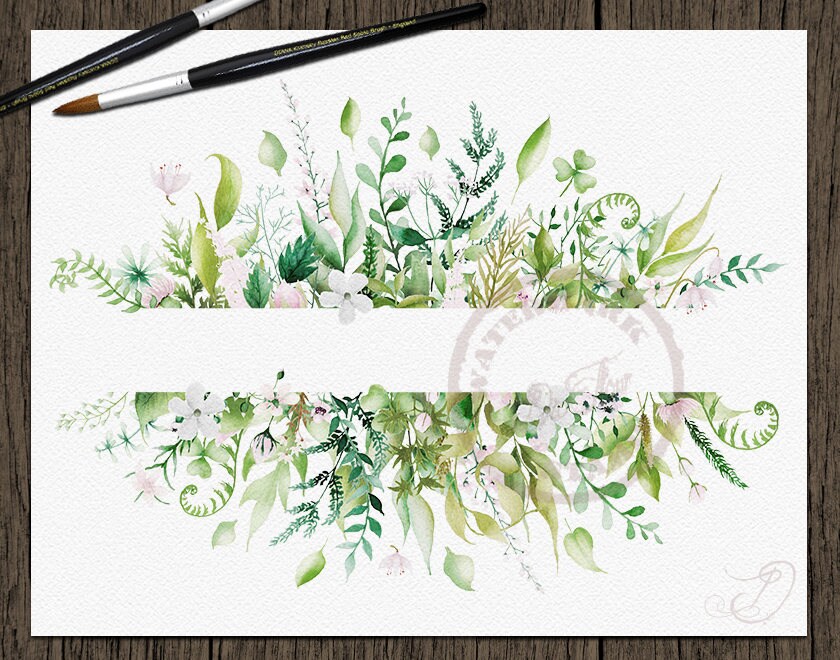 Watercolor Flowers Leaves Greenery Clipart Frame Floral Leaves - Etsy