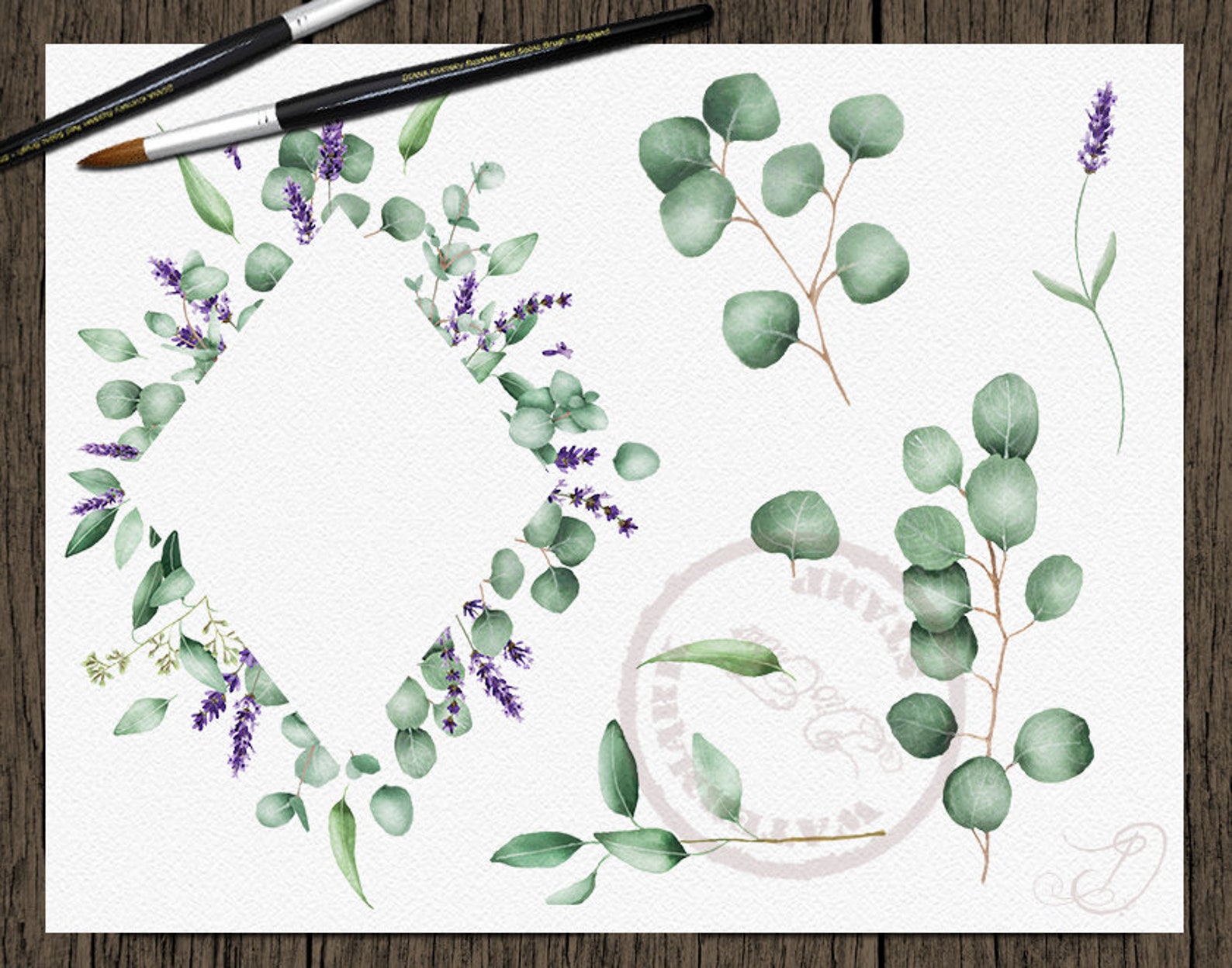 Watercolor Eucalyptus Lavender Clipart Frames Greenery Clip Art ...
