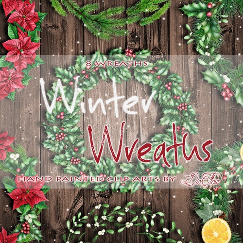 Watercolor Christmas Clipart Rustic Clip Art Winter Flowers - Etsy
