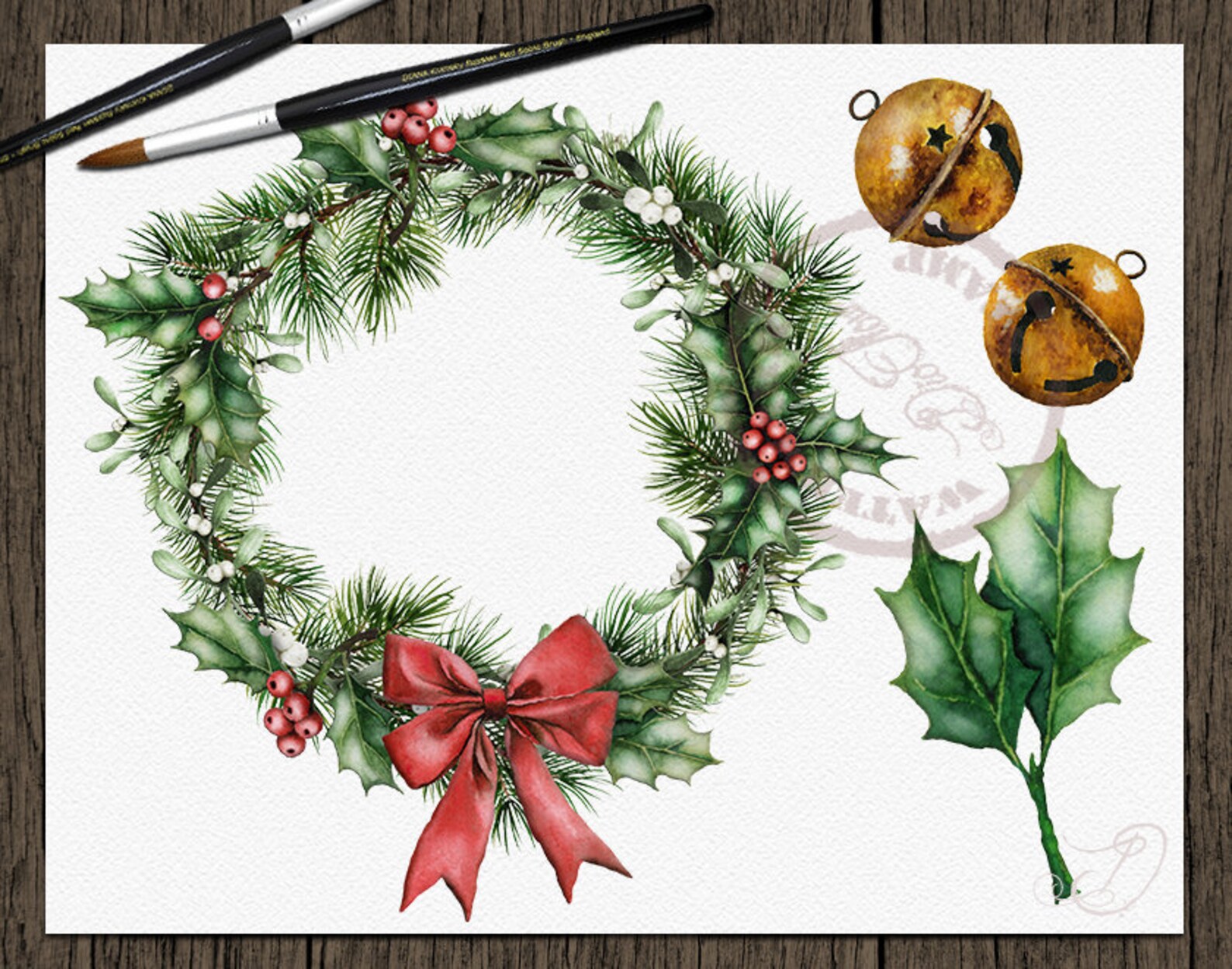 Watercolor Christmas Clipart Rustic Clip Art Winter Flowers - Etsy