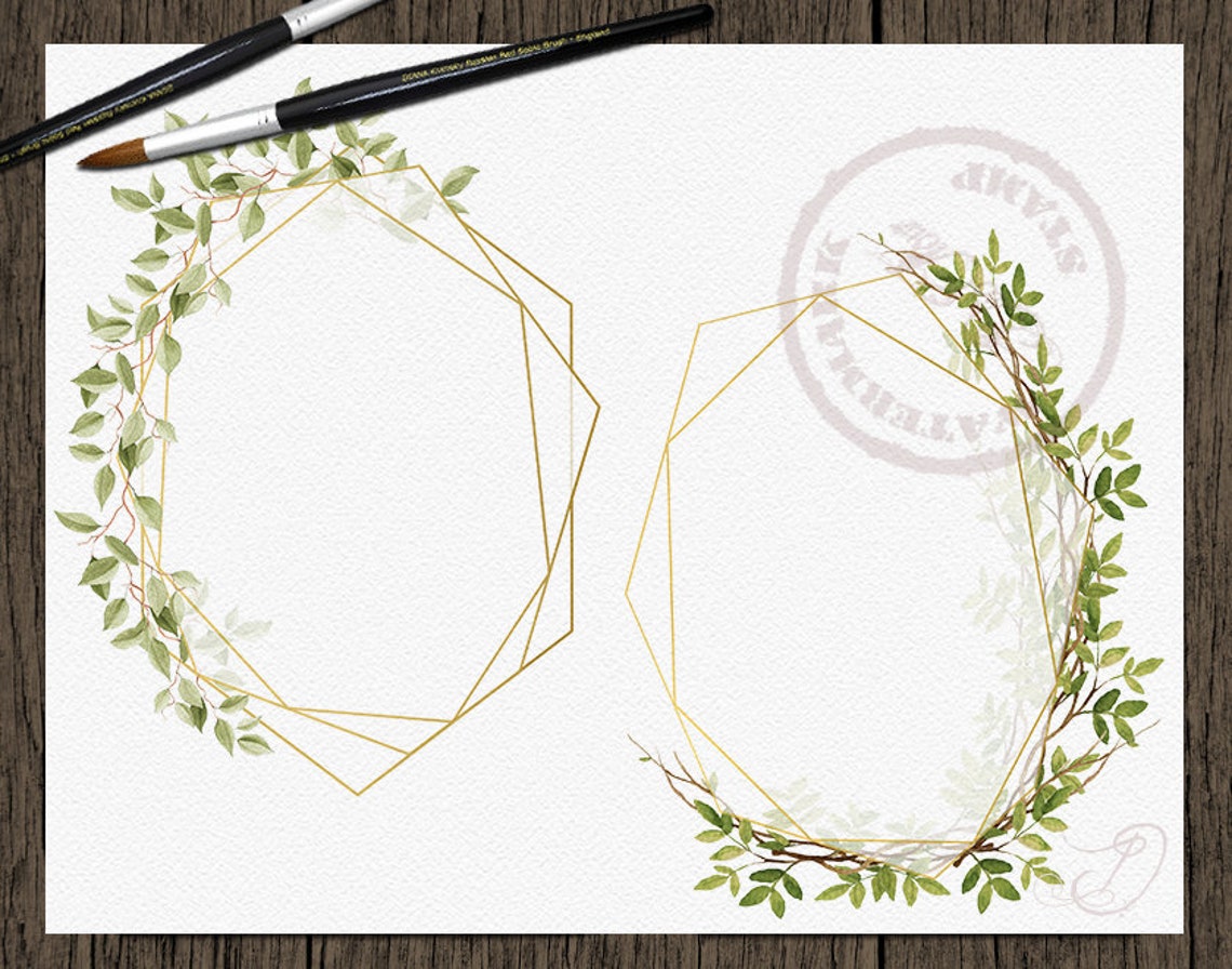 Watercolor Greenery Geometric Clipart Frame Greenery Frames Clip Art ...