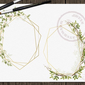 Watercolor Greenery Geometric Clipart Frame Greenery Frames Clip Art ...