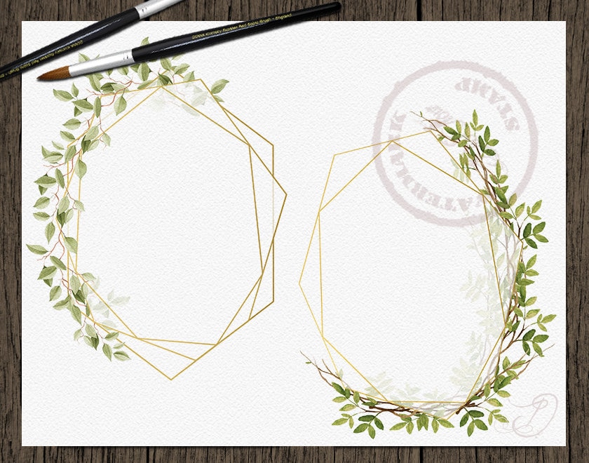 Watercolor Greenery Geometric Clipart Frame Greenery Frames - Etsy