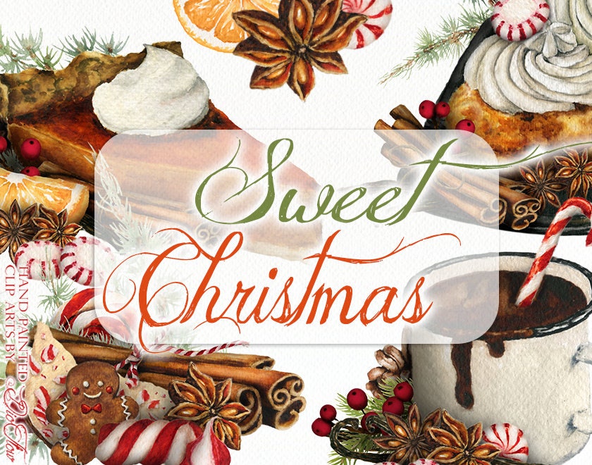 Watercolor Christmas Sweets Clipart Candy Cane Clip Art Winter ...