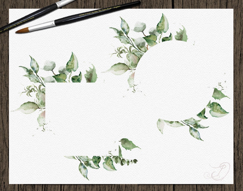 Watercolor Leaf Clipart Leaves Frame Greenery Frames Clip Art Green ...
