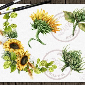 Sunflower Watercolor Country Clipart Wreath Frame Garland Clip Art ...