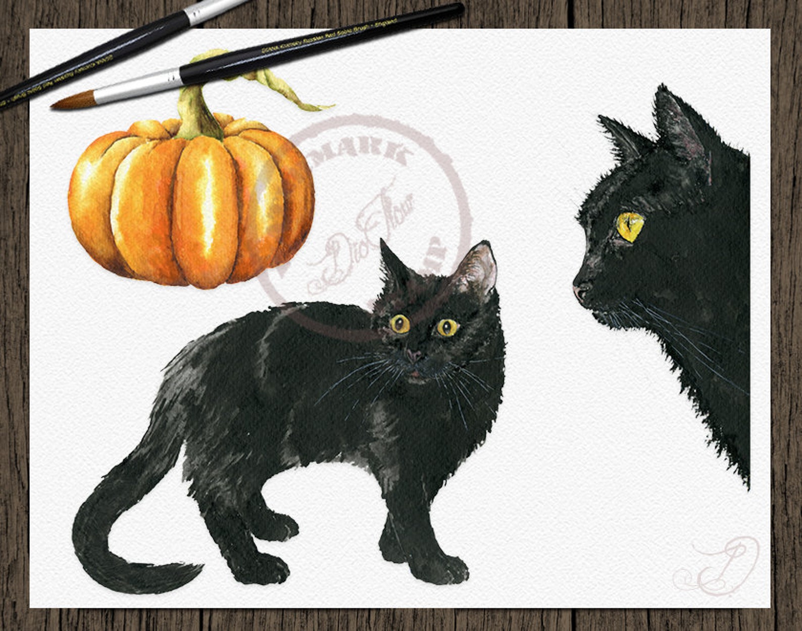 Watercolor Halloween Black Cat Fall Autumn Pumpkin Clipart - Etsy UK