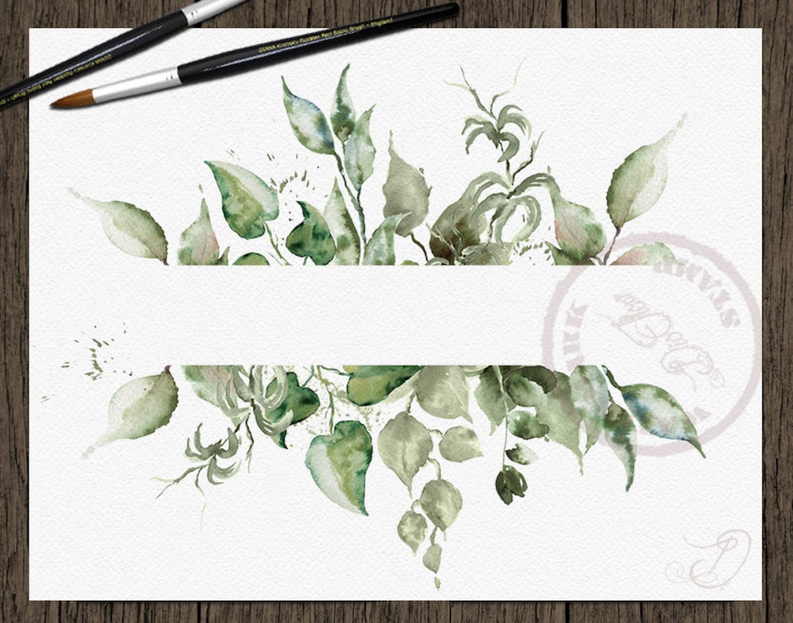 Watercolor Leaf Clipart Leaves Frame Greenery Frames Clip Art Green ...