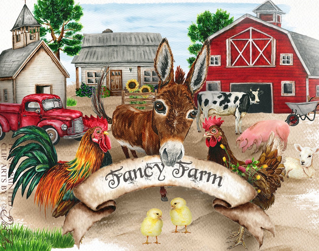 Watercolor Farm Animals Clipart Farmhouse Clip Art Barn Country Animals ...