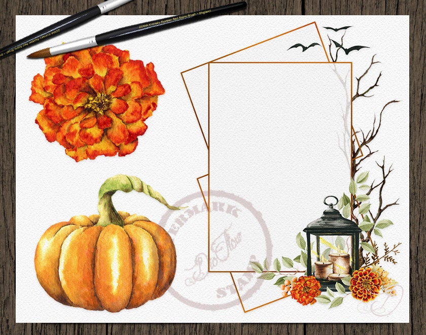 Watercolor Halloween Bat Fall Autumn Bats Pumpkin Clipart | Etsy