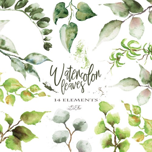Watercolor Leaf Clipart Leaves Greenery Foliage Clip Art Green - Etsy