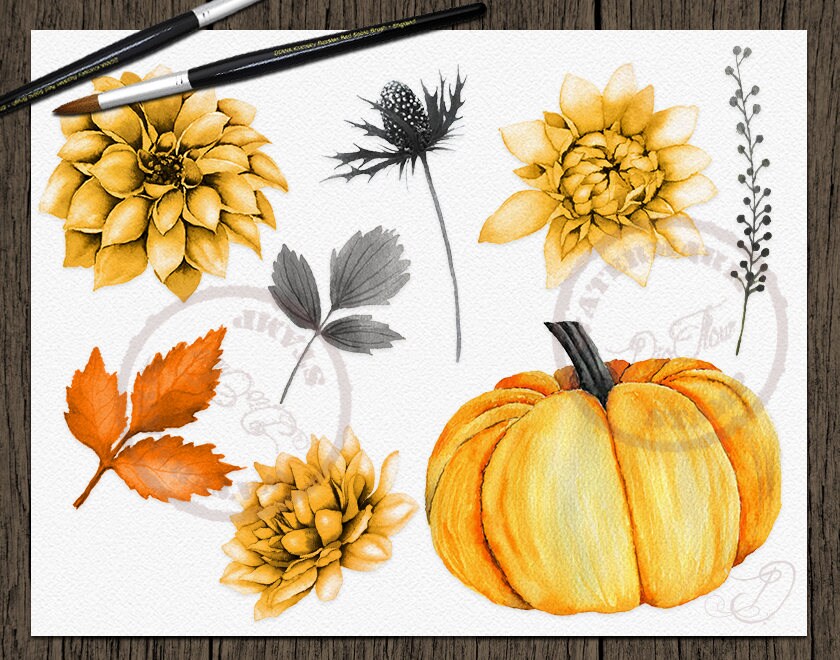 Watercolor Halloween Bat Fall Autumn Pumpkin Clipart Leaves - Etsy