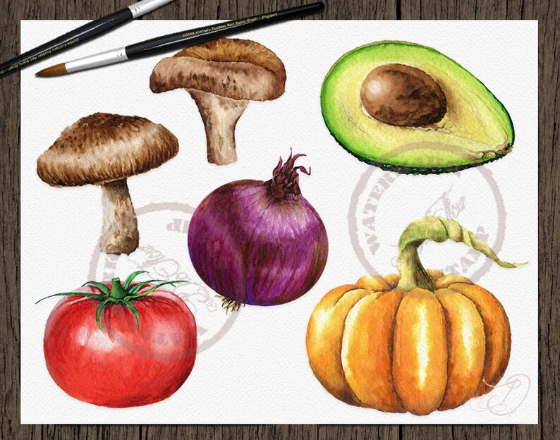 Watercolor Vegetables Clipart Vegetable Clip Art Tomato Avocado Pepper ...