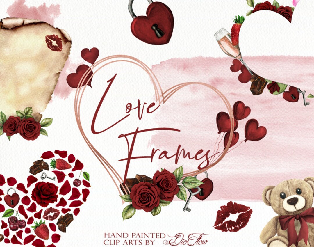 Watercolor Love Clipart Valentine Frames Clip Art Teddy Bear Kisses ...