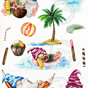Watercolor Gnomes Beach Summer Swedish Gnomes Clipart Scandinavian ...